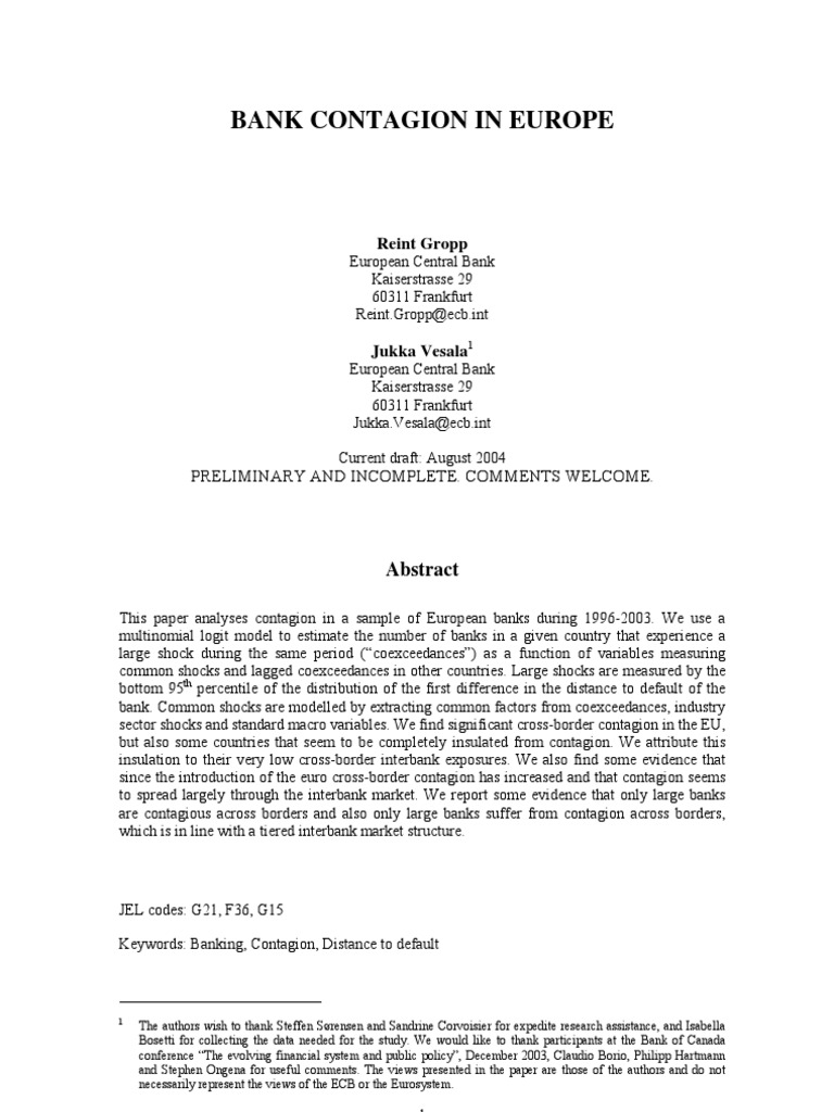Bank Contagion in Europe | PDF | Financial Contagion | Euro