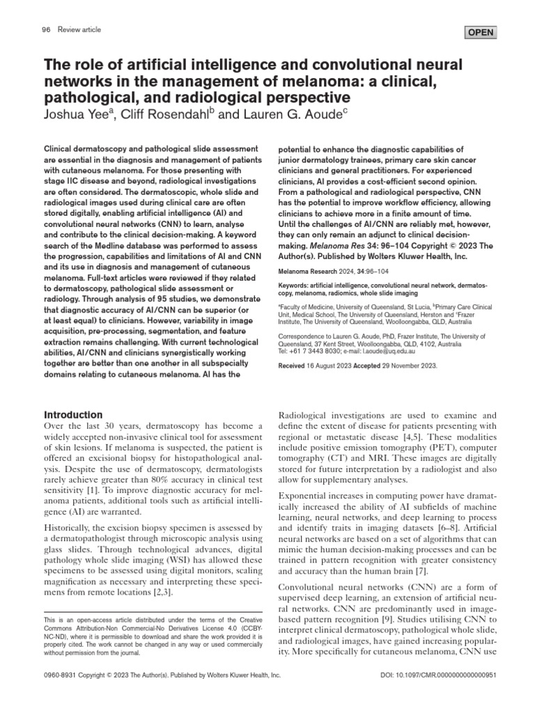 Yee the Role of Artificial Intelligence and Convolutional Neural Networks in the Management of ...
