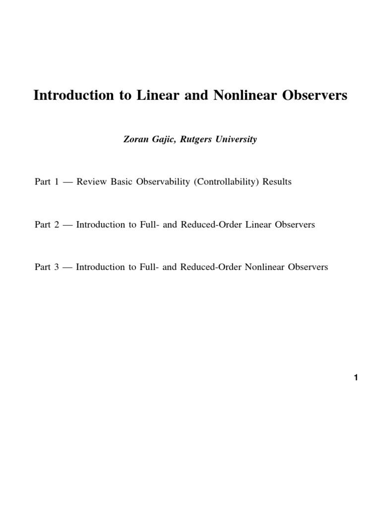 Introduction To Linear and Nonlinear Observers | PDF | Stability Theory | System Of Linear Equations