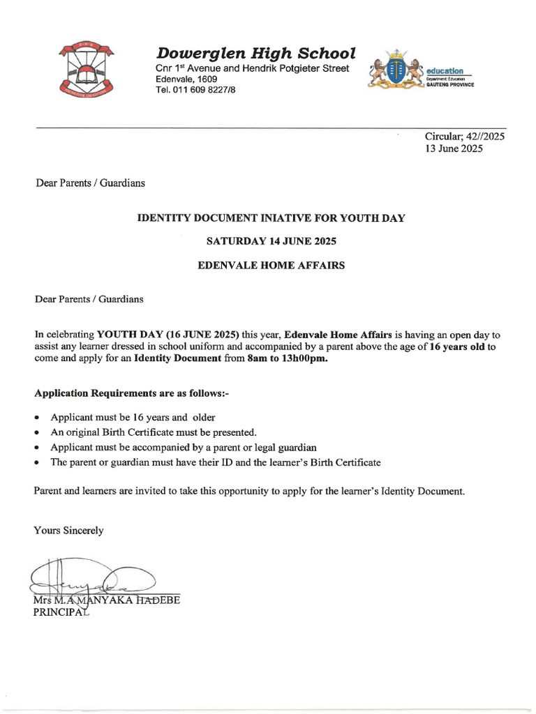 Youth Day Letter | PDF