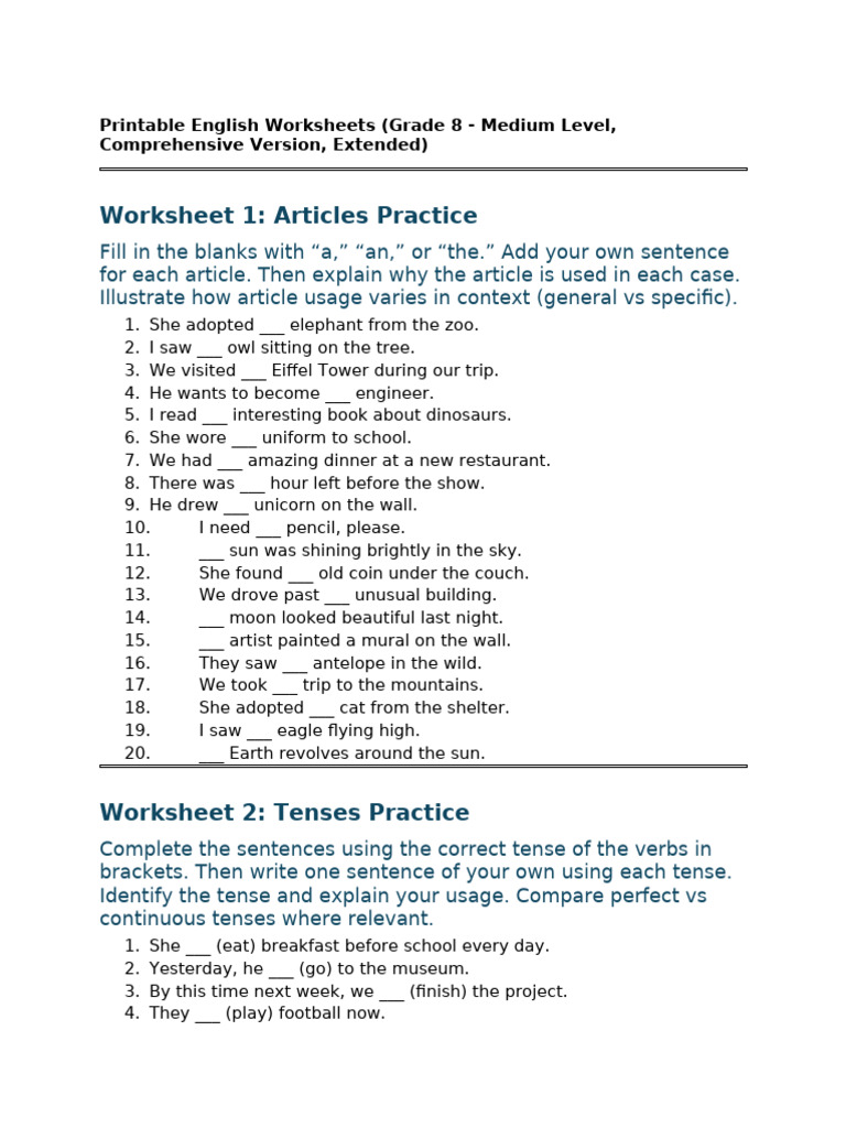 Grammar Writing Worksheets | PDF | Adverb | Linguistics