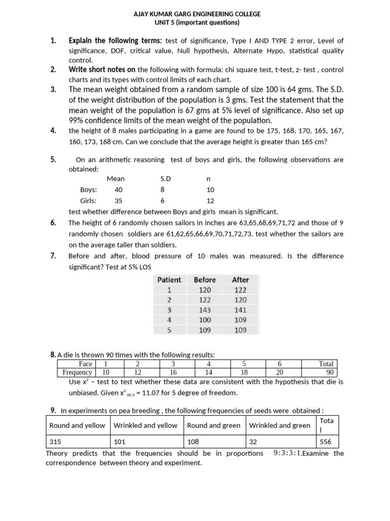 Important Questions Maths IV Unit 5 Statistics II New | PDF | Statistical Inference ...