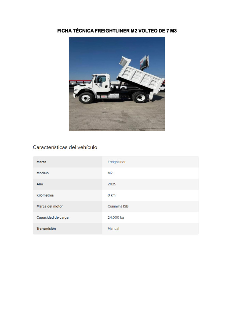 Ficha Técnica Freightliner m2 Volteo de 7 m3 | PDF