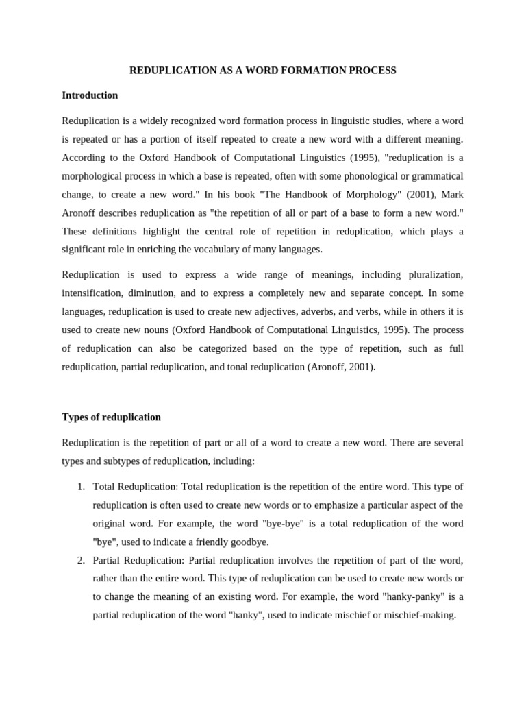 Reduplication Is A Widely Recognized Word Formation Process in ...
