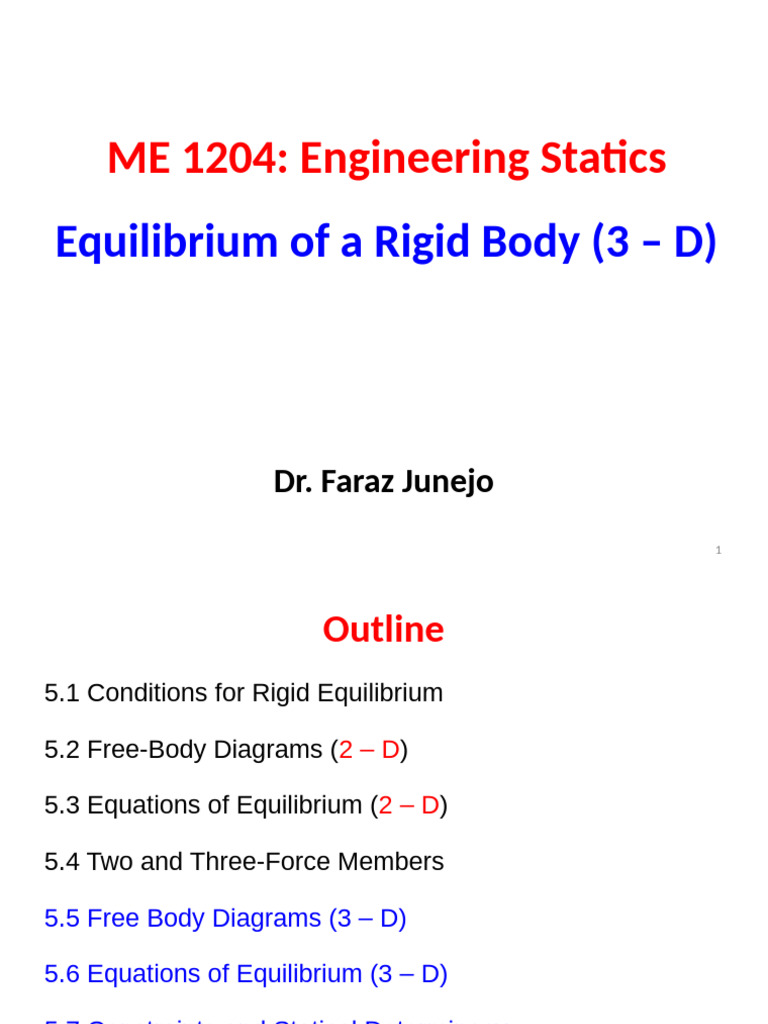 Chap 5.2 Rigid Body Equilibrium 3-D | PDF | Force | Cartesian ...