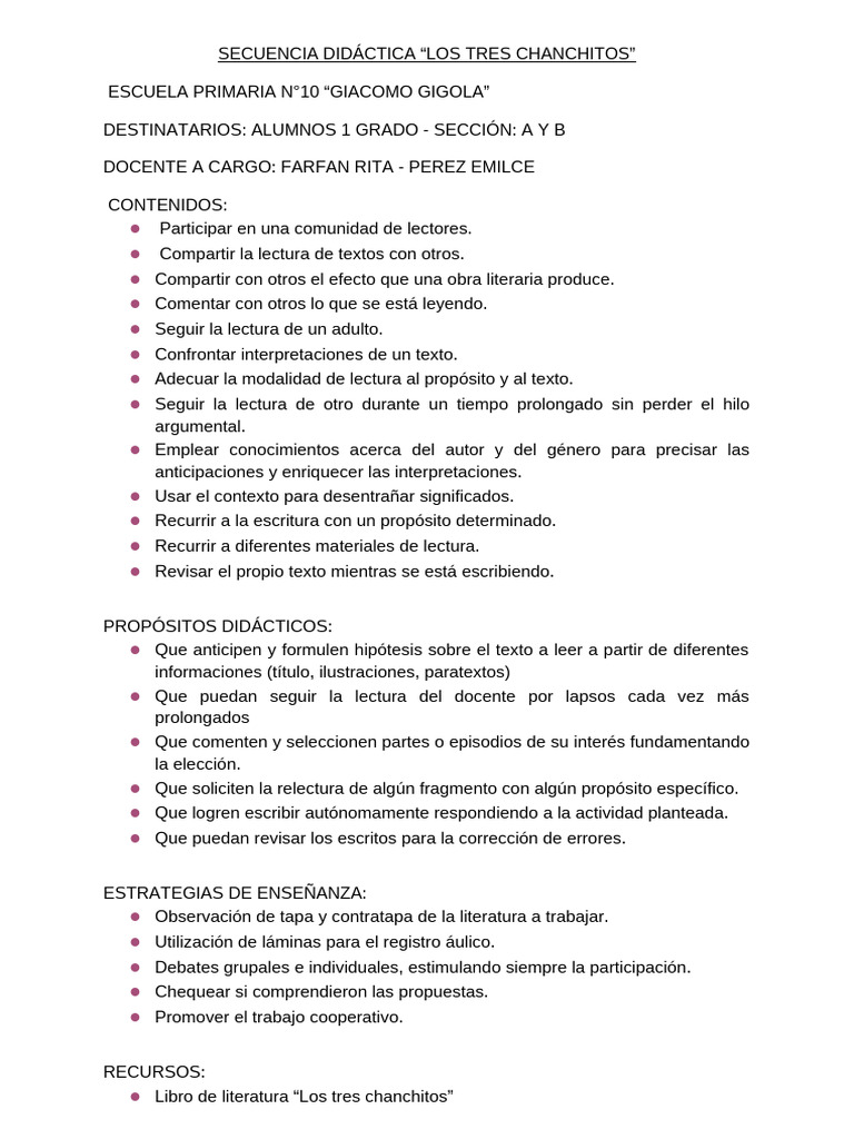 Secuencia Didáctica: Los Tres Chanchitos | PDF