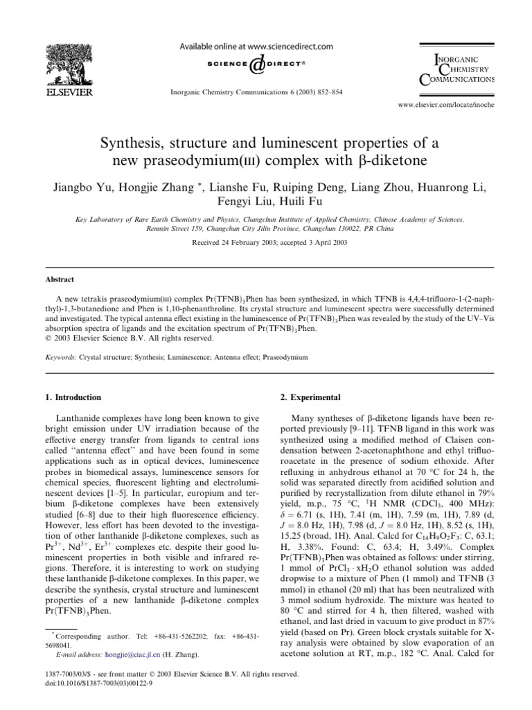 Synthesis, Structure and Luminescent Properties of A New Praseodymium ...