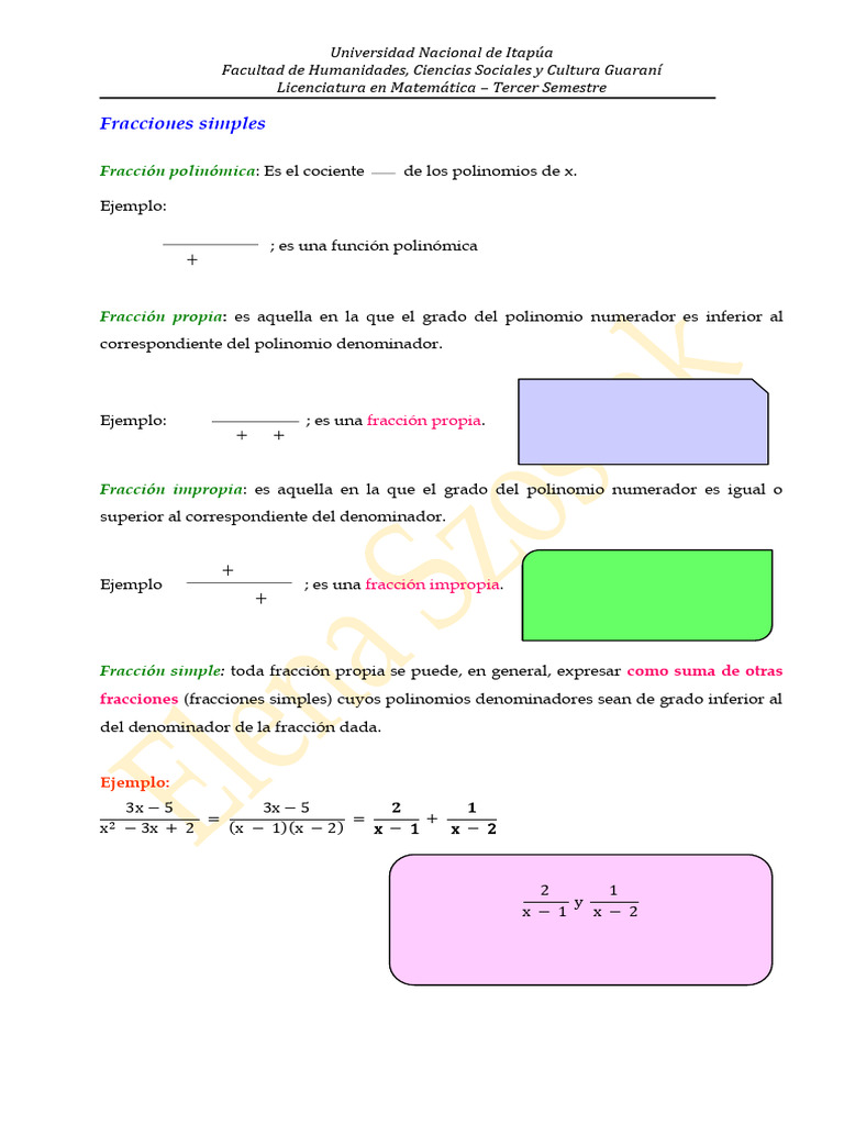 06 Fracciones Simples (Primera Parte) | PDF | Matemática Elemental ...