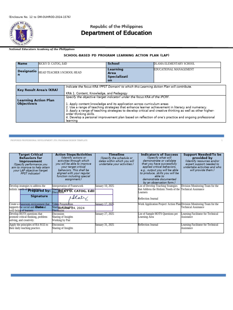 Learning Action Plan DLAMA ES | PDF | Learning | Pedagogy