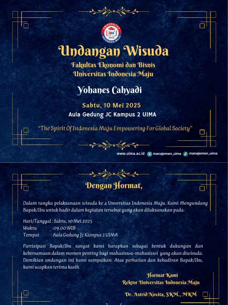 Undangan Wisuda Universitas Indonesia Maju | PDF