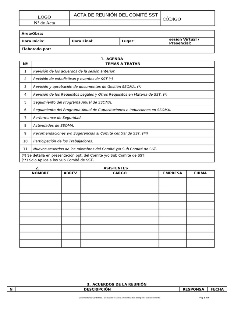 Acta de Comité de SST | PDF