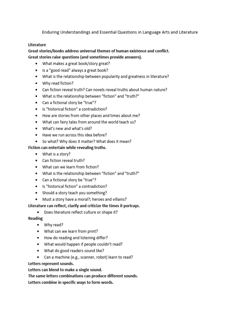 ELA Essential Questions | PDF | Human Communication | Communication