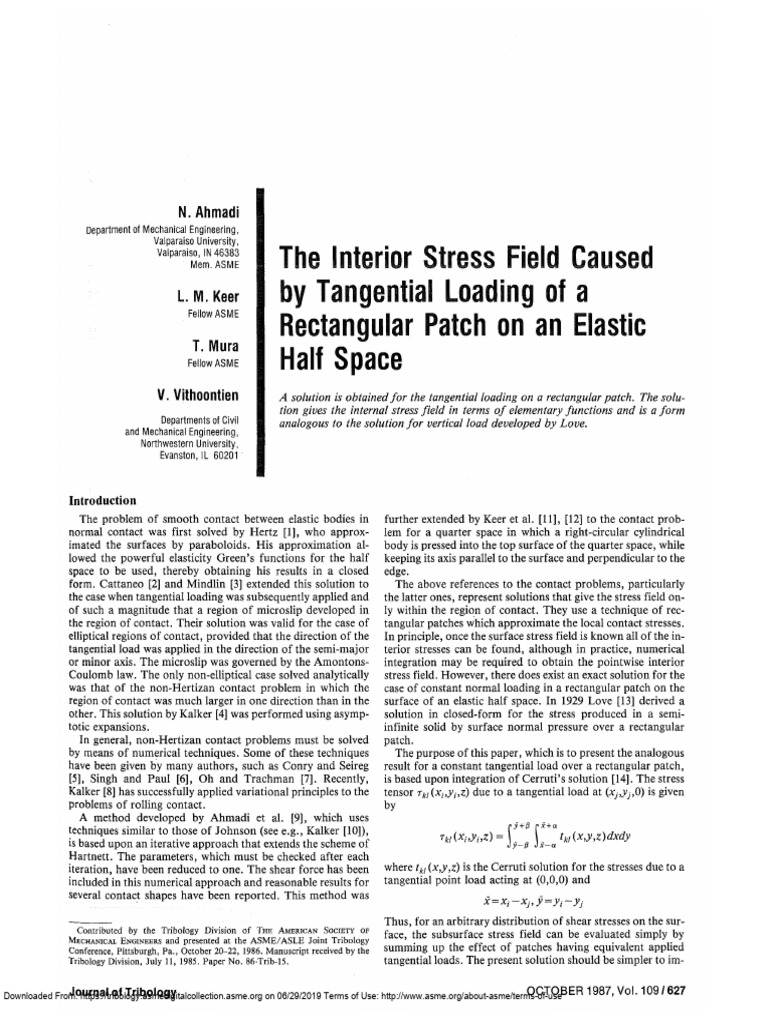 The Interior Stress Field Caused by Tangencial Loading | PDF | Stress ...