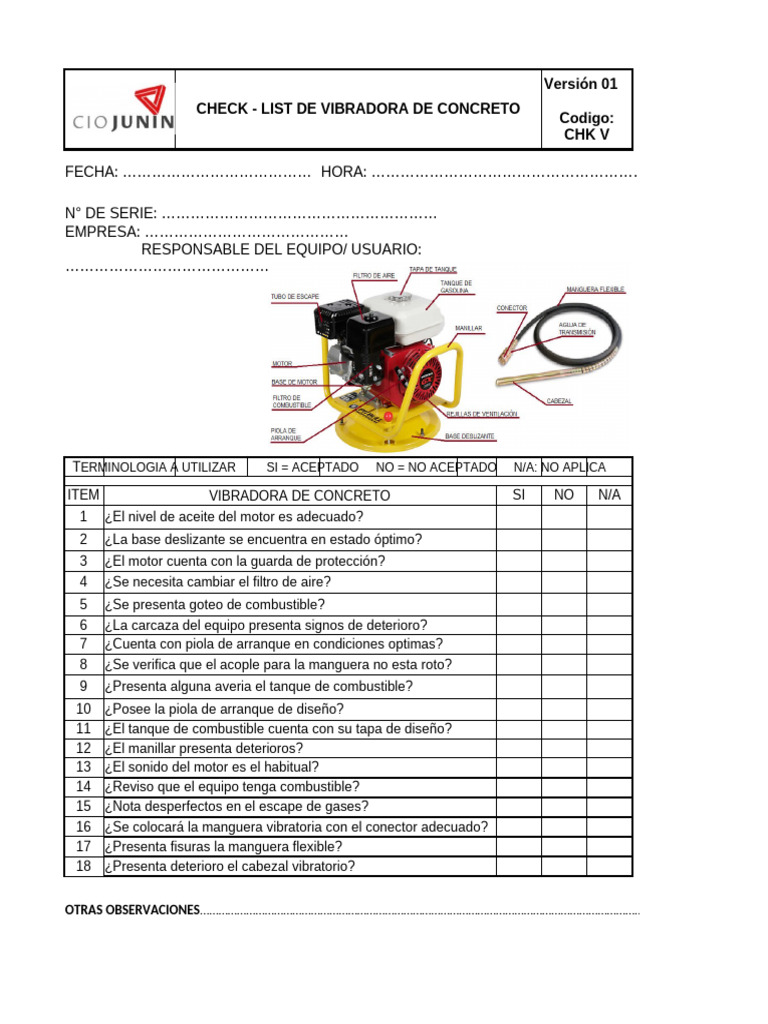 Check List de Vibradora | PDF