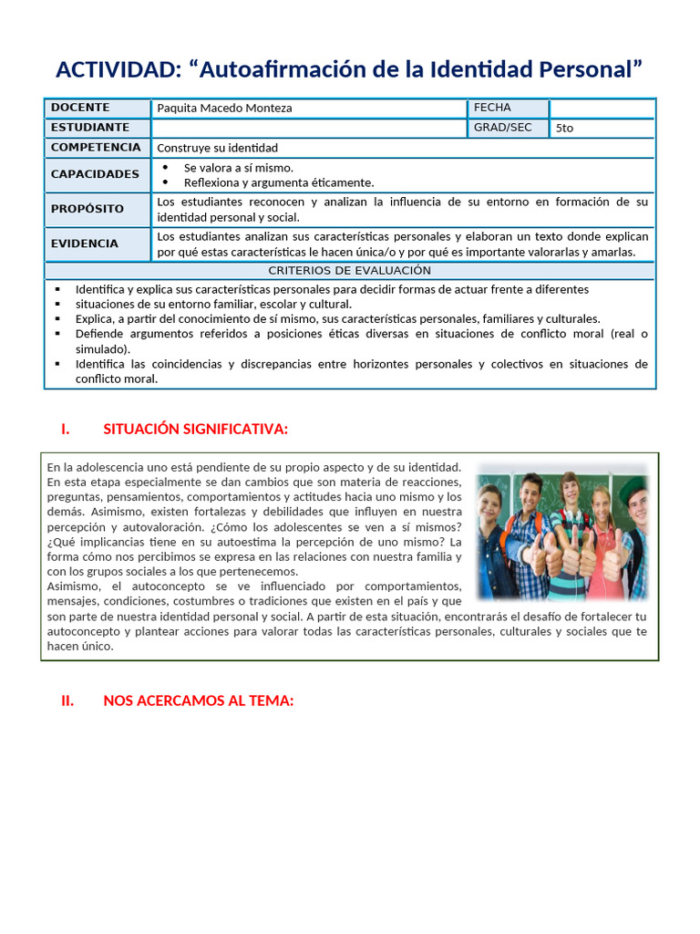 Autoafirmación de la Identidad Personal | PDF | Sicología | Moralidad