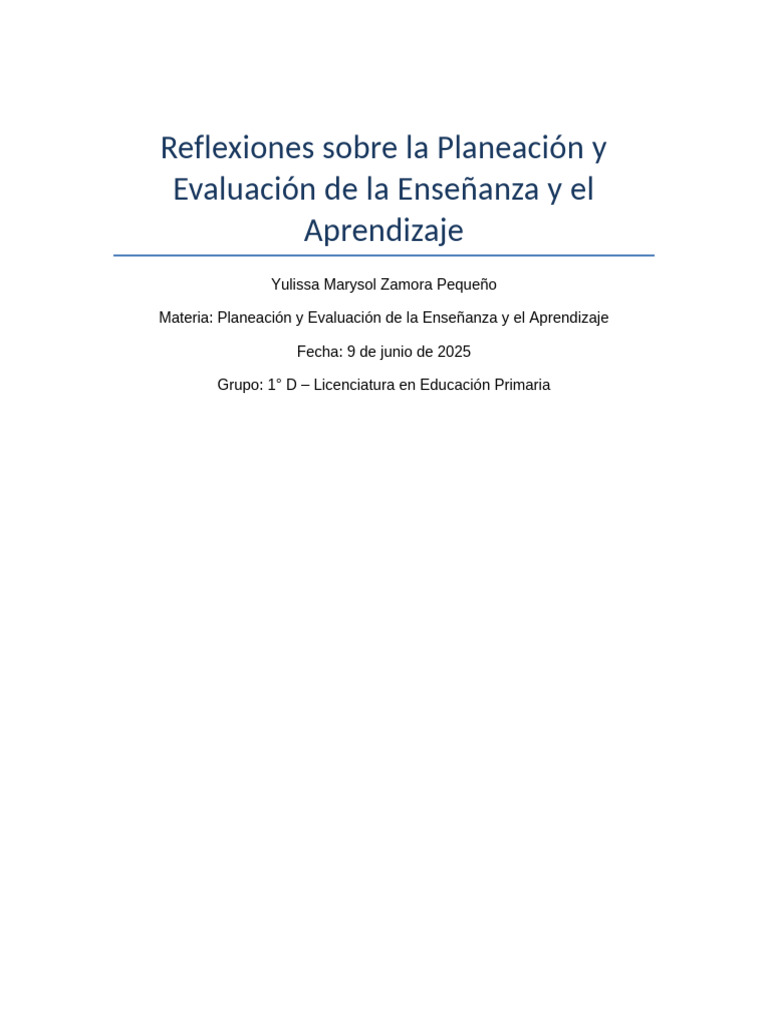 Ensayo Extendido Planeacion Evaluacion Yulissa | PDF | Evaluación | Pedagogía