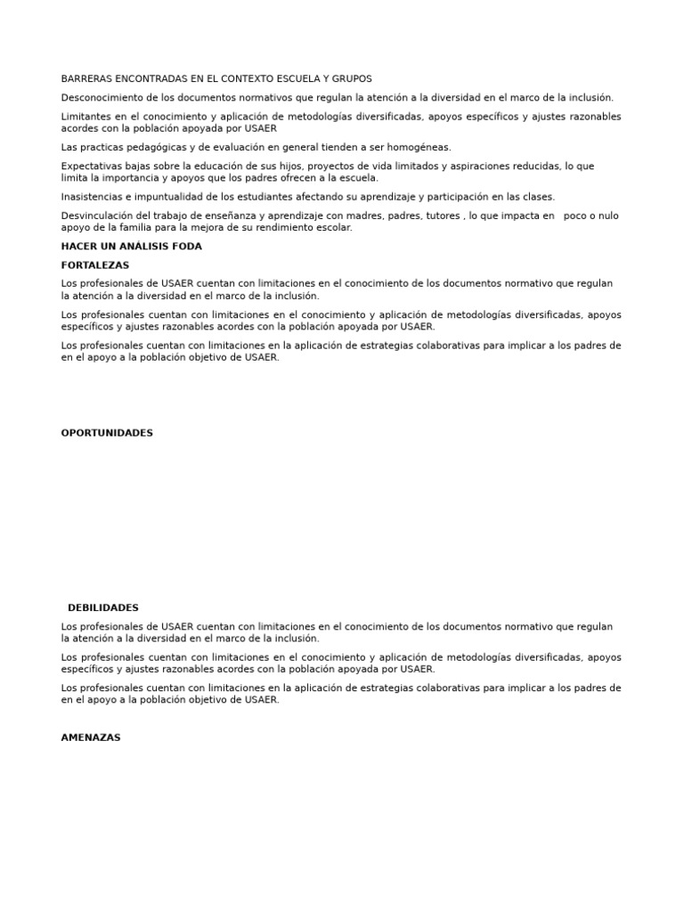 Barreras Encontradas en El Contexto Escuela y Grupos | PDF