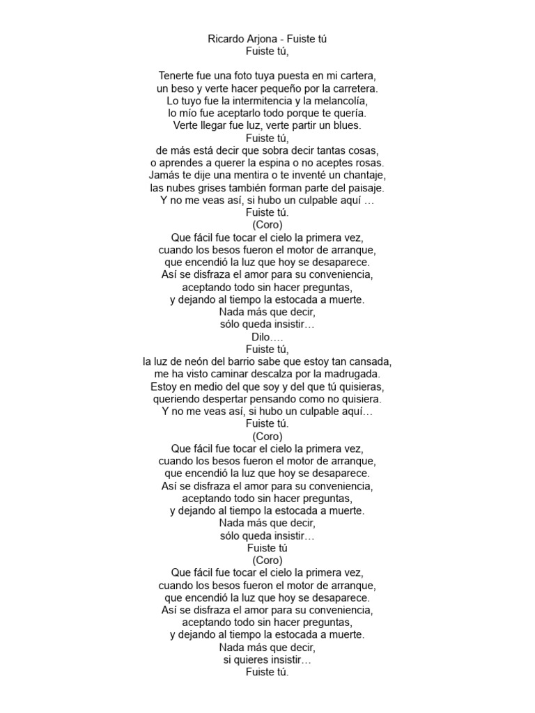 Ricardo Arjona Fuiste Tu Fuiste Tu | PDF