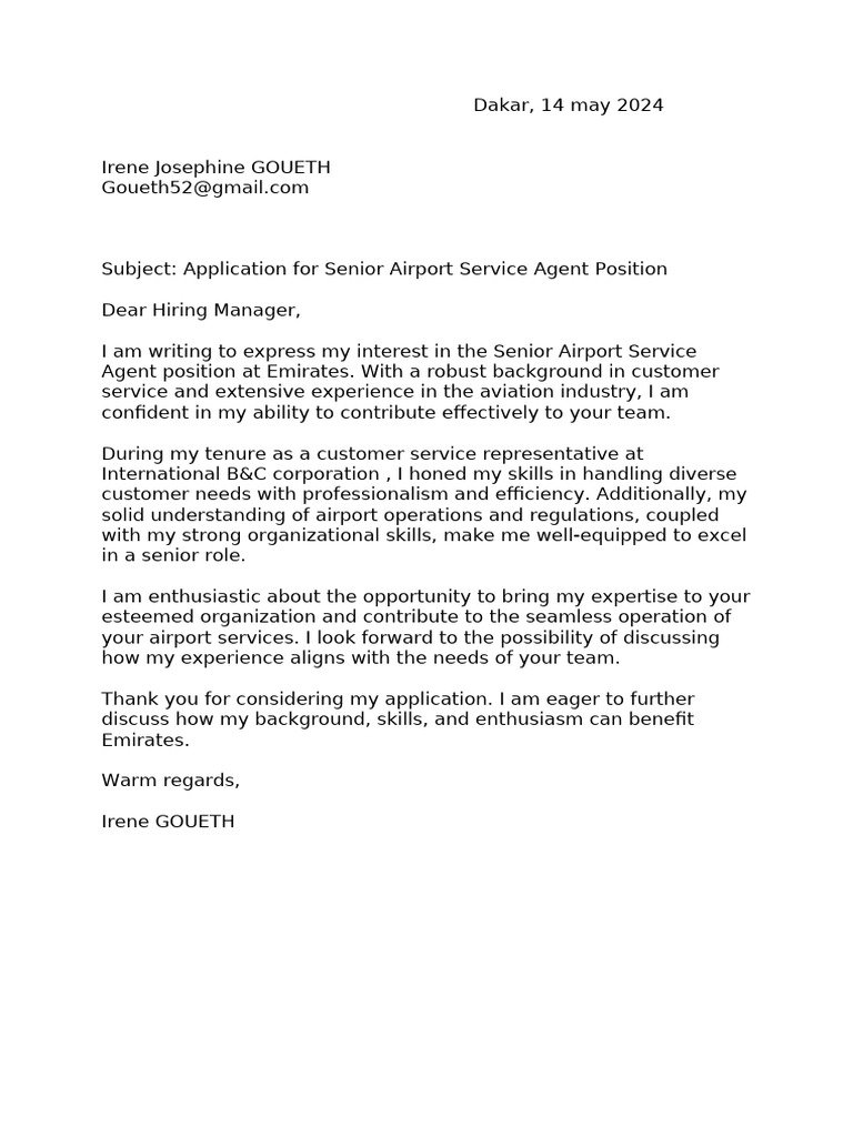 Cover Letter Emirates | PDF