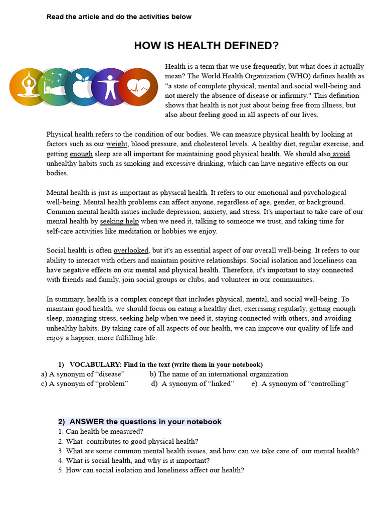 How Is Health Defined - Article Writing | PDF | Mental Health ...