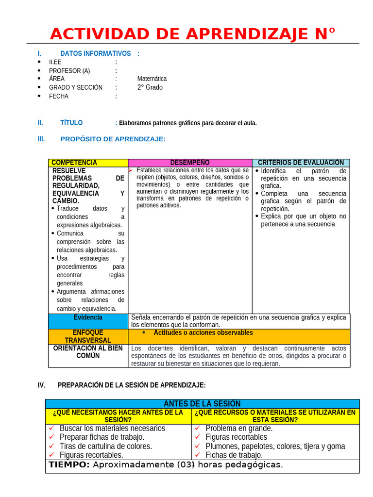 Sesion Elaboramos Patrones Gráficos para Decorar El Aula. | PDF | Aprendizaje
