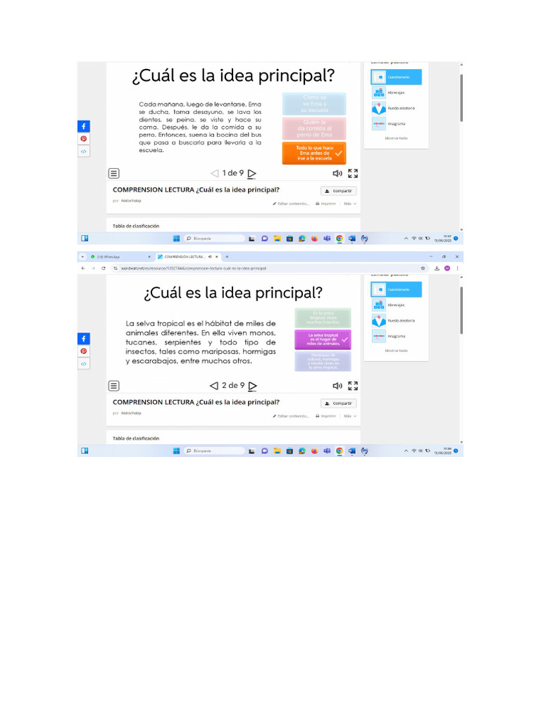 Segundo Juego Comprension Lectora | PDF