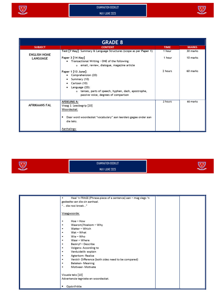 Gr8 Exam Booklet Scope MayJune 2025 | PDF