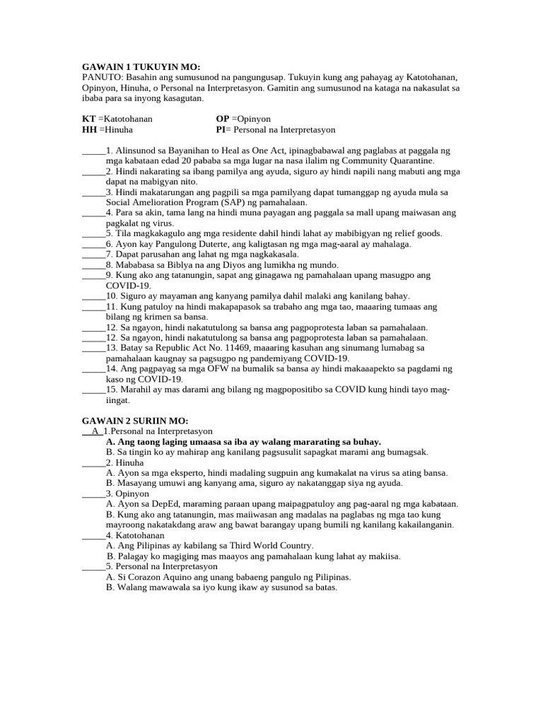 Gawain 1 Tukuyin Mo Katotohanan | PDF
