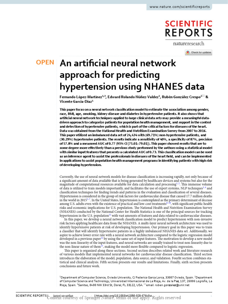 An Artificial Neural Network Approach For Predicti | PDF | Chronic ...