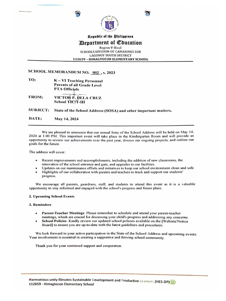 Memo - SOSA and Minutes | PDF