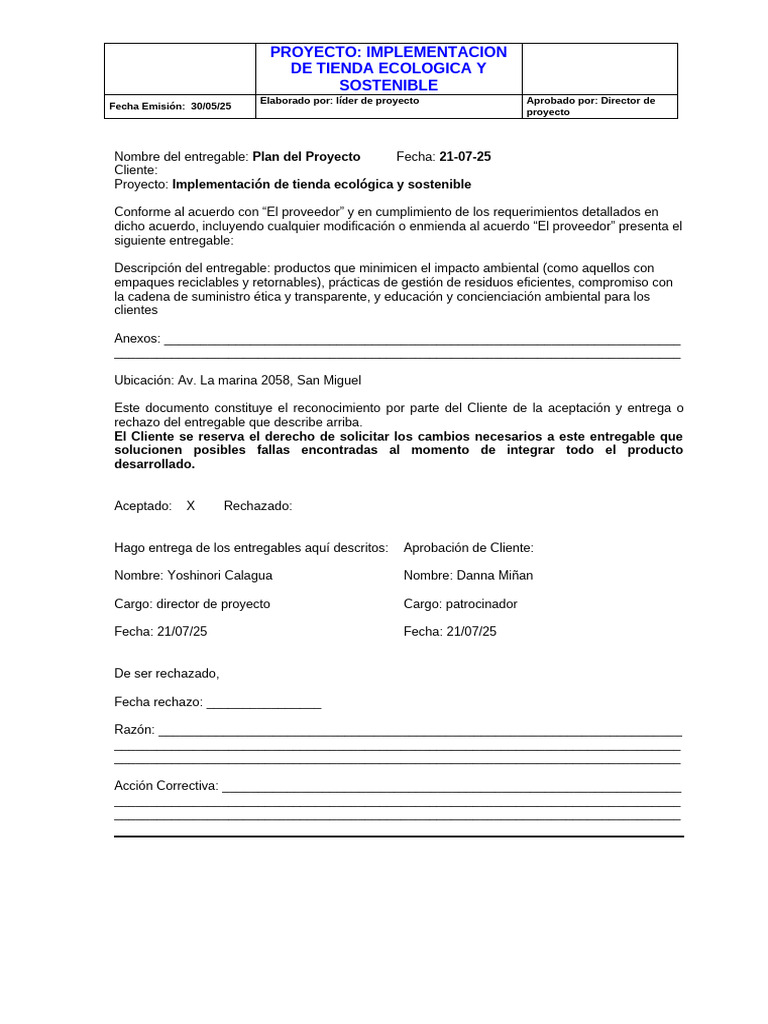 Aceptacion Entregables | PDF