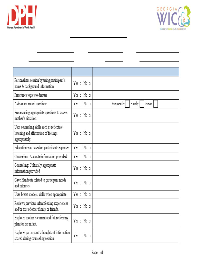 PC Observation Checklist PDF Form Fill Extended | PDF | Breastfeeding ...