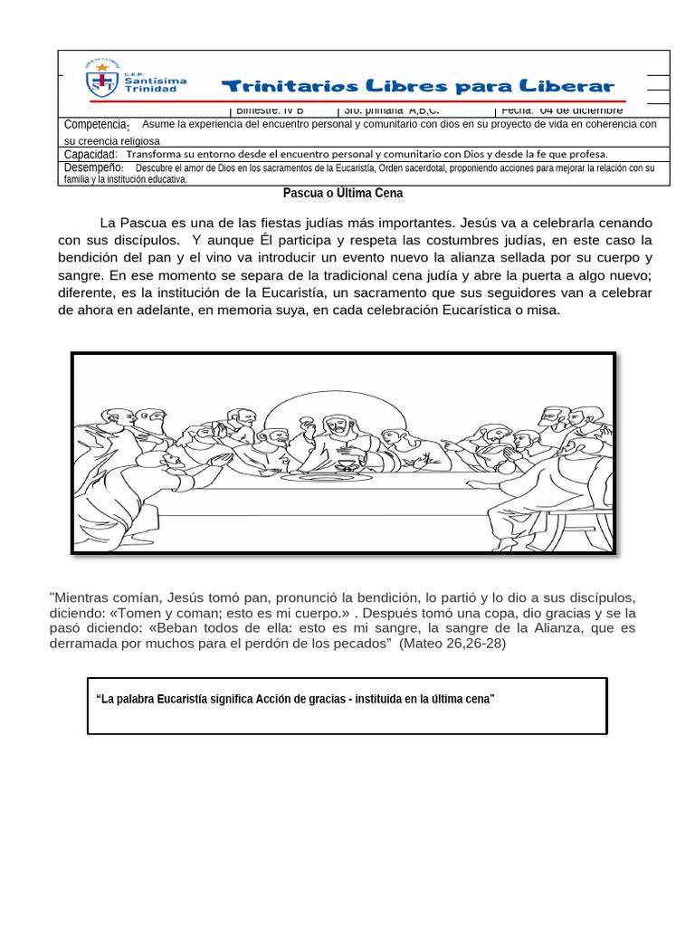 La Eucaristia 3ro. Prim 2024 | PDF