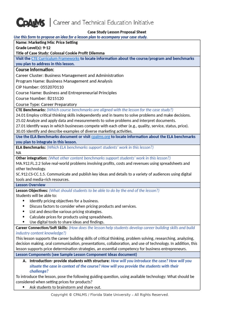 Lesson Plan: Pricing Strategies for Business | PDF | Pricing | Marketing