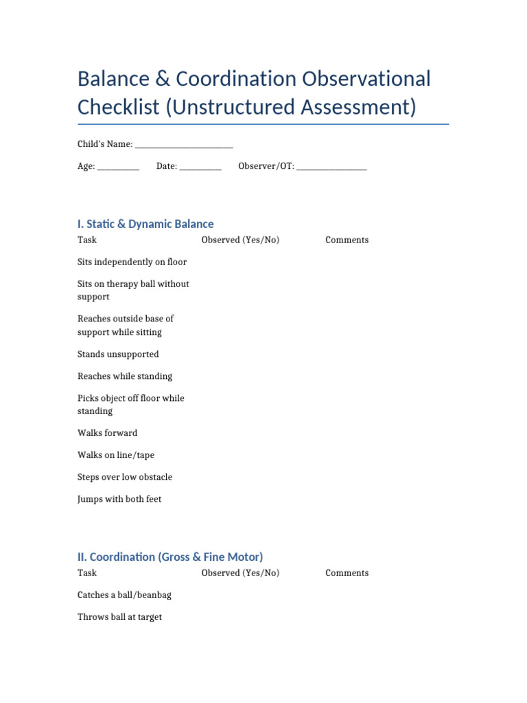 Balance and Coordination Checklist CP | PDF