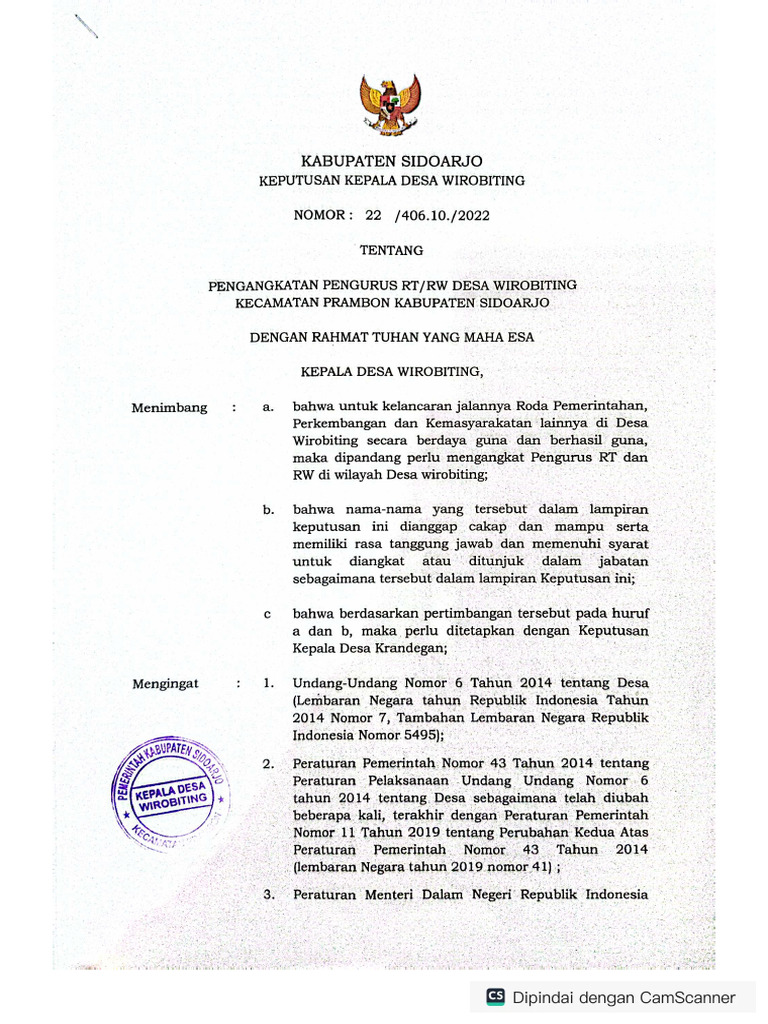 Perkades RTRW Desa Wirobiting | PDF