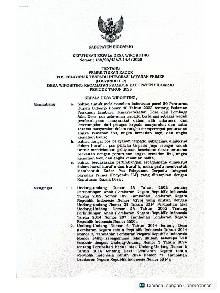 Perkades Posyandu Ilp Desa Wirobiting | PDF