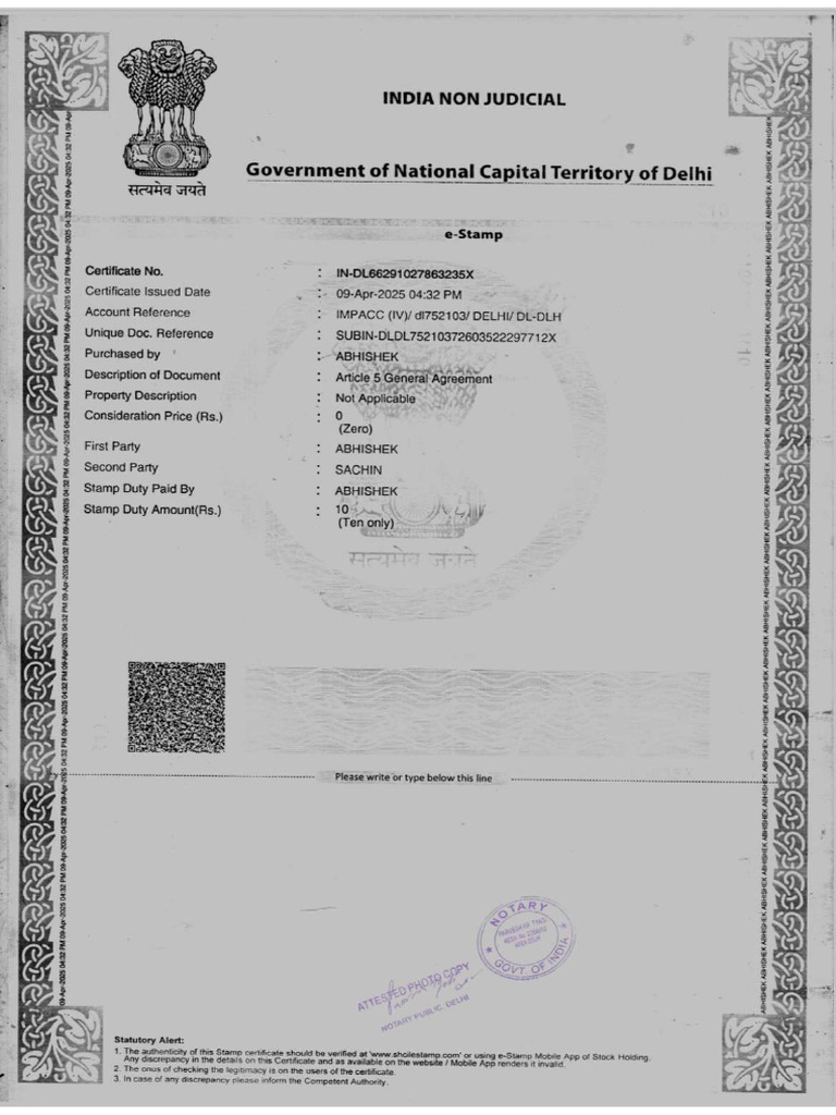 Agreement Abhishek & Sachin | PDF