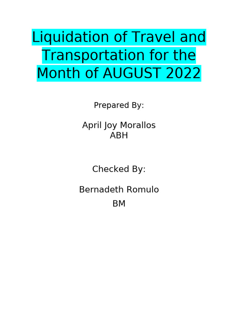 Liquidation of Travel and Transportation For The Month of AUGUST 2022 | PDF