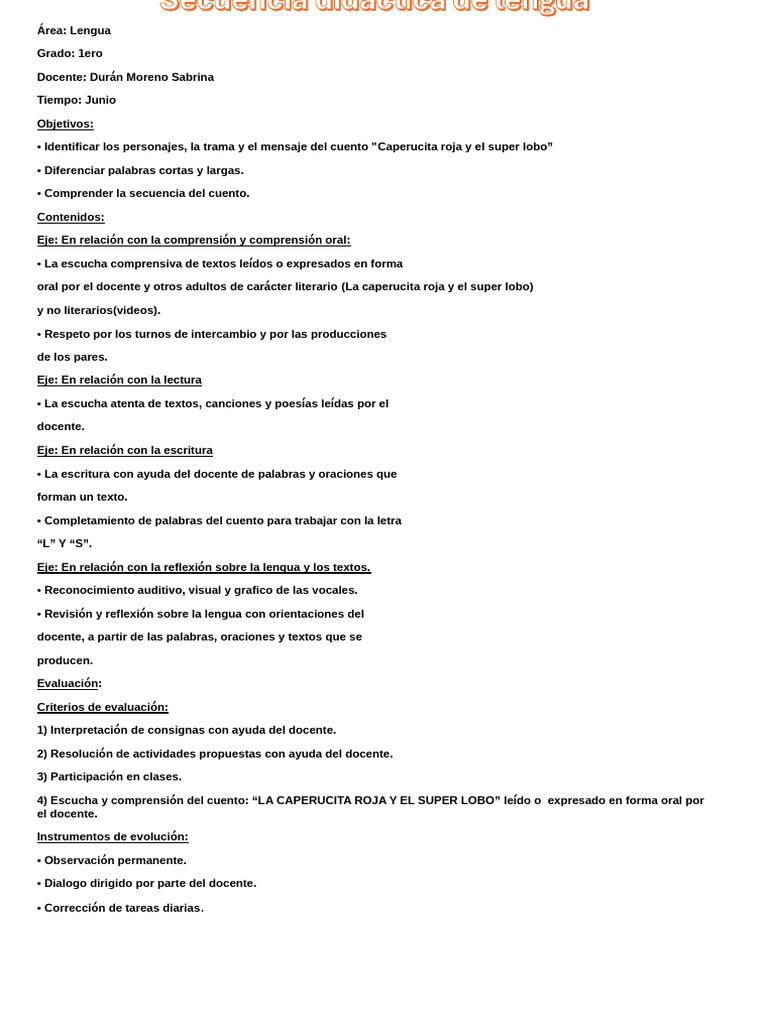 Secuencia Adap Junio Lengua | PDF | Caperucita Roja | Cuentos