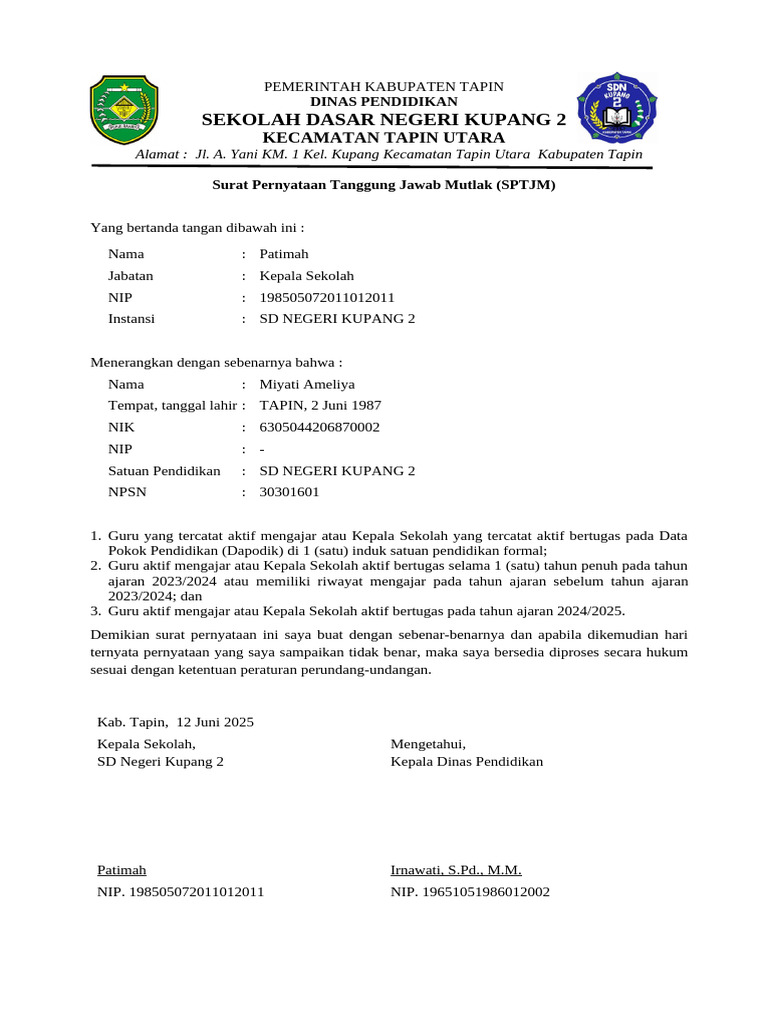 SPTJM Seleksi Adm PPG 2025 Miyati Amelia | PDF