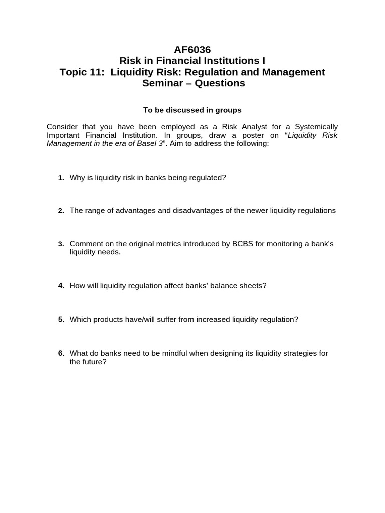 AF6036 - Liquidity Risk - Regulation and Management - Seminar 11 ...