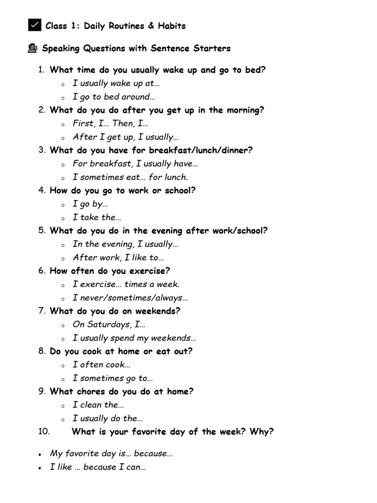 Daily Routine - Conversation CLass | PDF