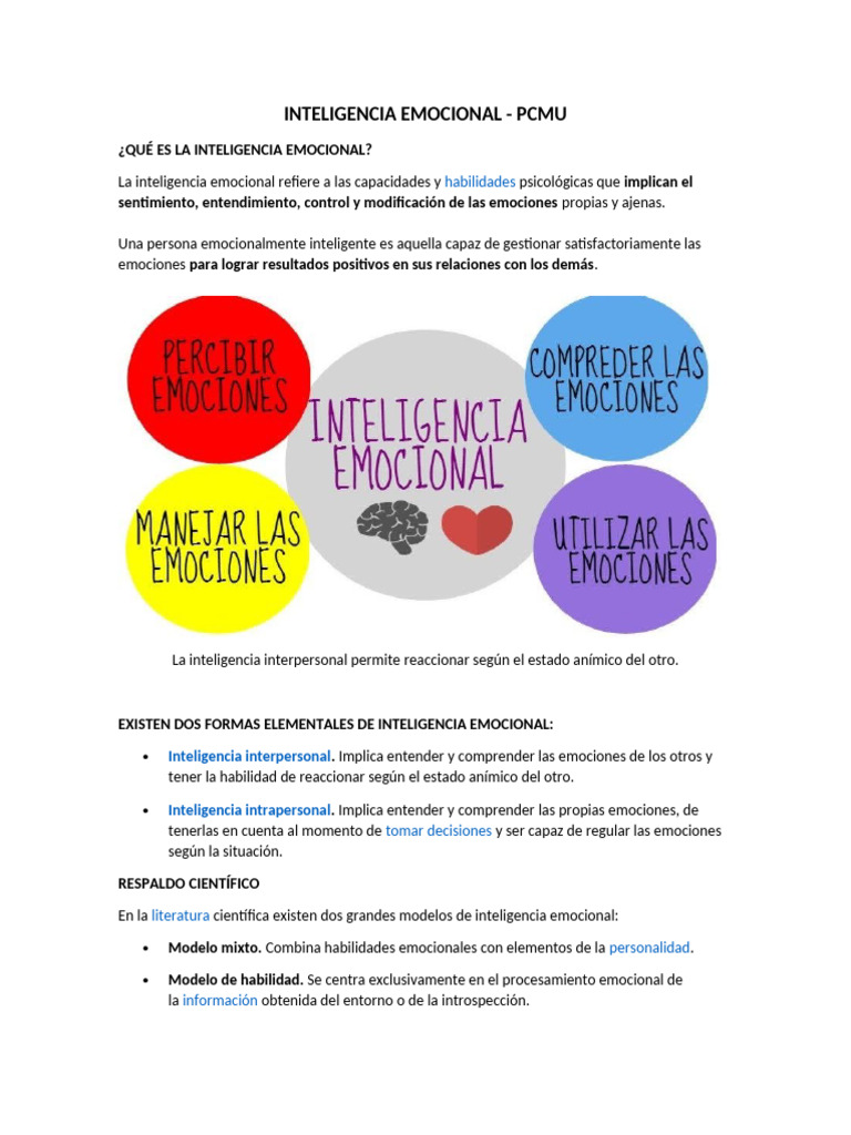 Inteligencia Emocional PCMU La Inteligencia Emocional Refiere A Las Capacidades y Habilidades ...