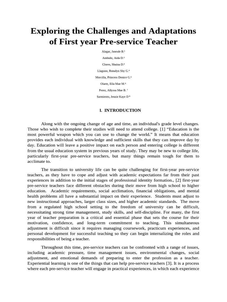 Exploring The Challenges and Adaptations of First Year Pre | PDF ...