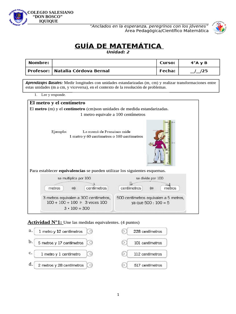 Guía de Matemática: Medidas y Equivalencias | PDF