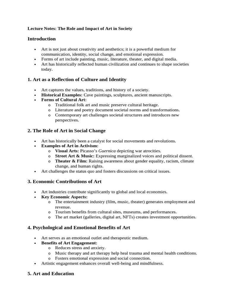 The Impact of Art on Society and Culture | PDF | Creativity | Liberal ...