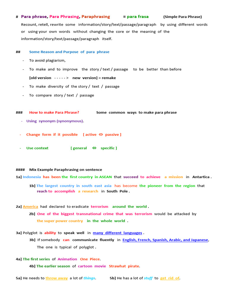 Para Phrase (Simple Paraphrasing-Simple Example) - Summary and ...