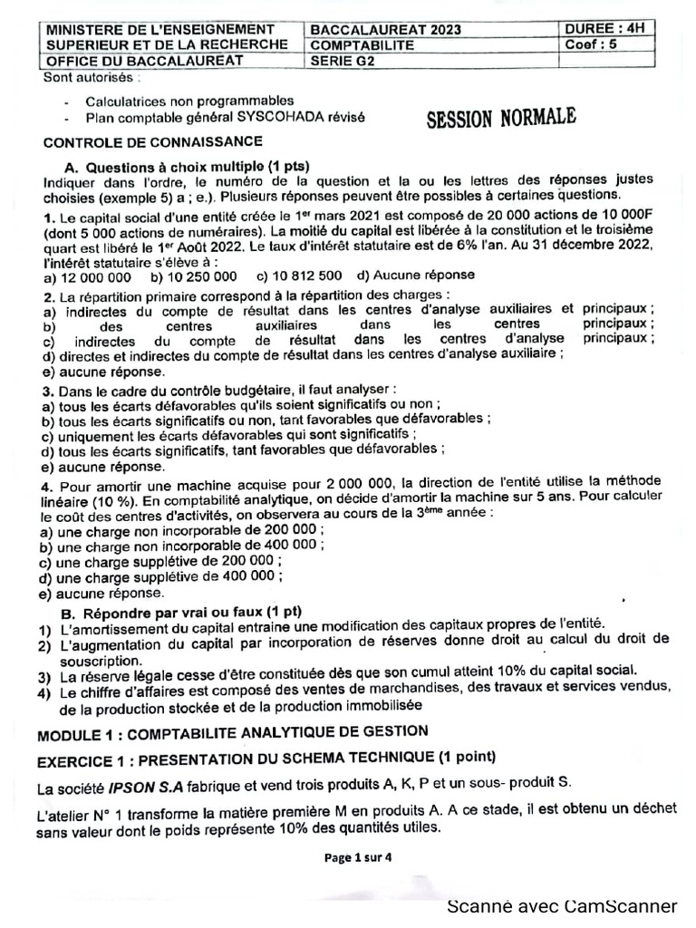 Bac 23 Compta Tle g2 | PDF