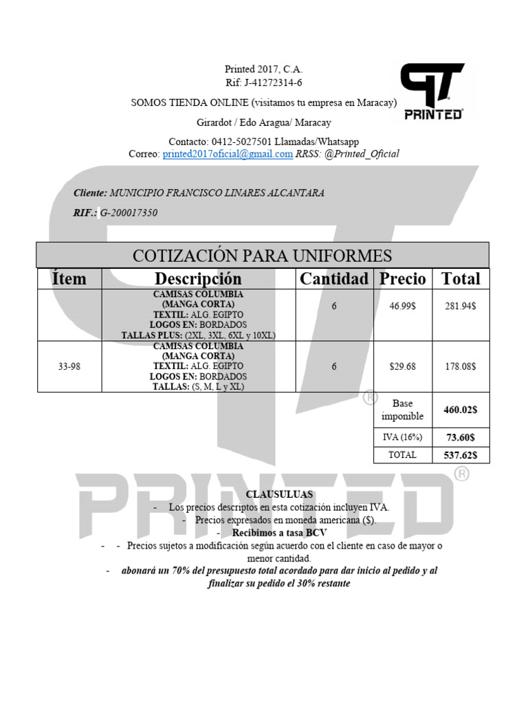 Cotizacion - ALCALDIA-4 | PDF
